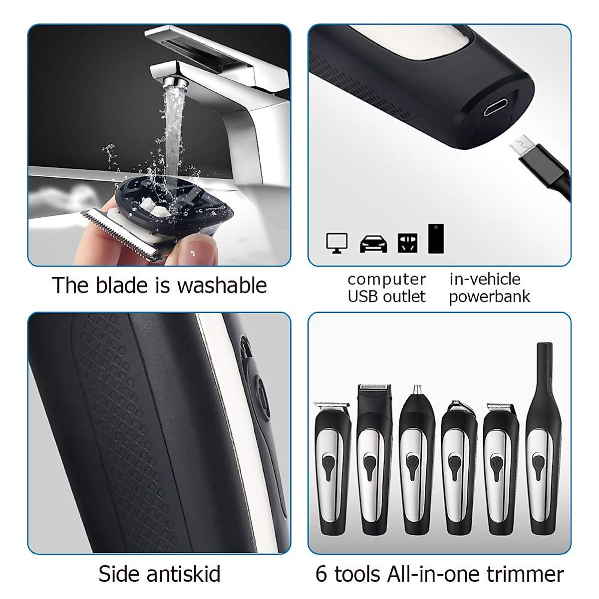 Hair Trimmer for Men Cordless Hair Clippers Beard Trimmer,Nose Hair Trimmer,Eyebrow Trimmer,Body Groomer,6-in-1 LED Display Rechargeable Hair Cutting Kit