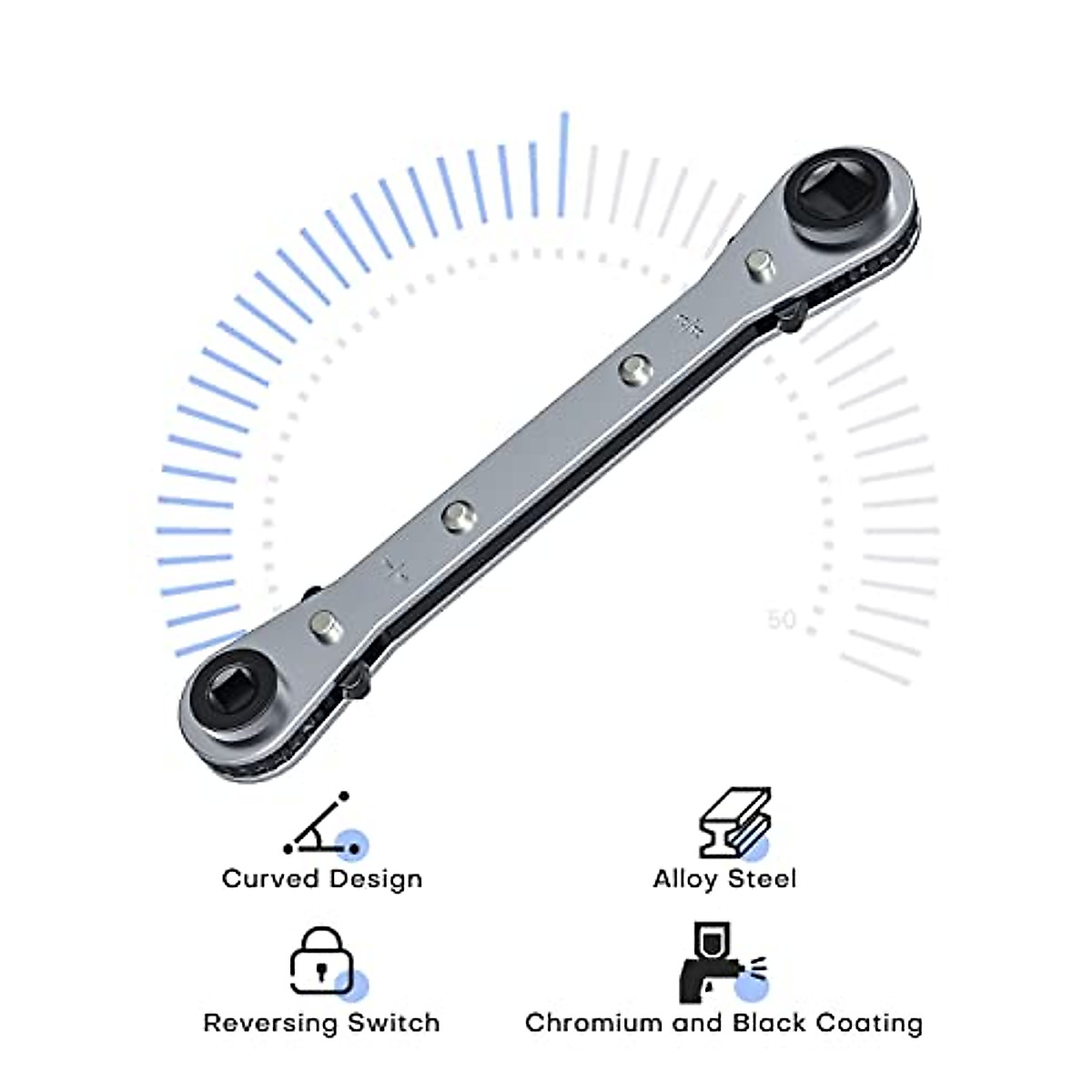 HVAC Service Wrench, Refrigeration Ratcheting Wrench 3/8” 1/4” 5/16'' 3/16'' AC Wratchet Tool with Hex Bit Adapter UIInosoo for Air Conditioning, Refrigeration Equipment, Gas Furnace