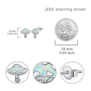 Mushroom Earrings 925 Sterling Silver White Opal Mushroom Stud Earring Jewelry Gifts for Women Birthday