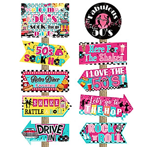 20 Pcs 50s Party Sign Rock and Roll Music 50s Party Decorations Sock Hop 50s Decor 50s Theme Party Supplies Colorful Retro 50s Room Decor Home Sign Cutouts Retro Props for 1950s Adult Birthday Party