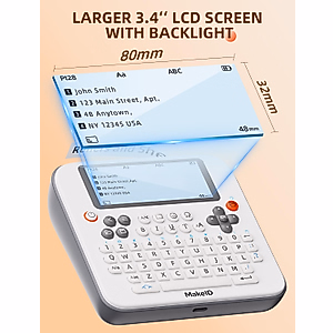 Makeid E1 Portable Label Maker - Bluetooth Compatible Thermal Printer - QWERTY Keyboard, 4.42" LCD Screen - Prints 9mm, 12mm, 16mm Clear Waterproof Sticker Labels - Includes USB Cable