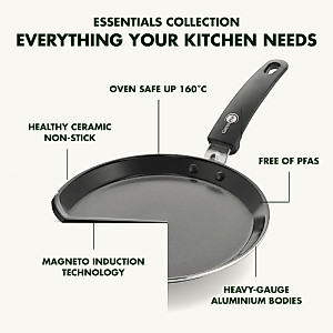 GreenPan Pancake Pan, Non Stick, Toxin Free Ceramic Frying Pan - Induction, Oven & Dishwasher Safe Cookware - 28 cm, Black