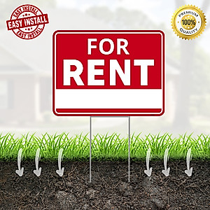 2PC For Rent Sign with Stand, 17 Inches by 13 Inches - Double Sided Signs - Corrugated Plastic - For Rent Yard Sign with Stake