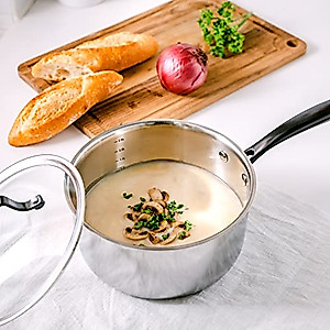 GrandTies Tri-Ply Stainless 4-Piece Induction Pots and Pans Set, Saucepan, Stockpot, Kitchen Cooking Pot with Lid and Black Metal Handle, Dishwasher Safe Cookware