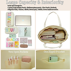 YogoRun Large Tote Summer Bags for Women 2024 Cute Beach Bag Simple Modern Bag Water-resistant Nylon Handbag with Shoulder Crossbody Strap (Beige)