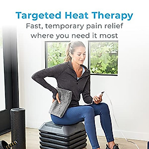 Pure Enrichment® PureRelief™ XL Heating Pad - LCD Controller with 6 InstaHeat Settings for Cramps, Back, Neck, & Shoulder Pain Relief, Moist Heat Option, Machine Washable, 12" x 24" Storage Bag (Gray)