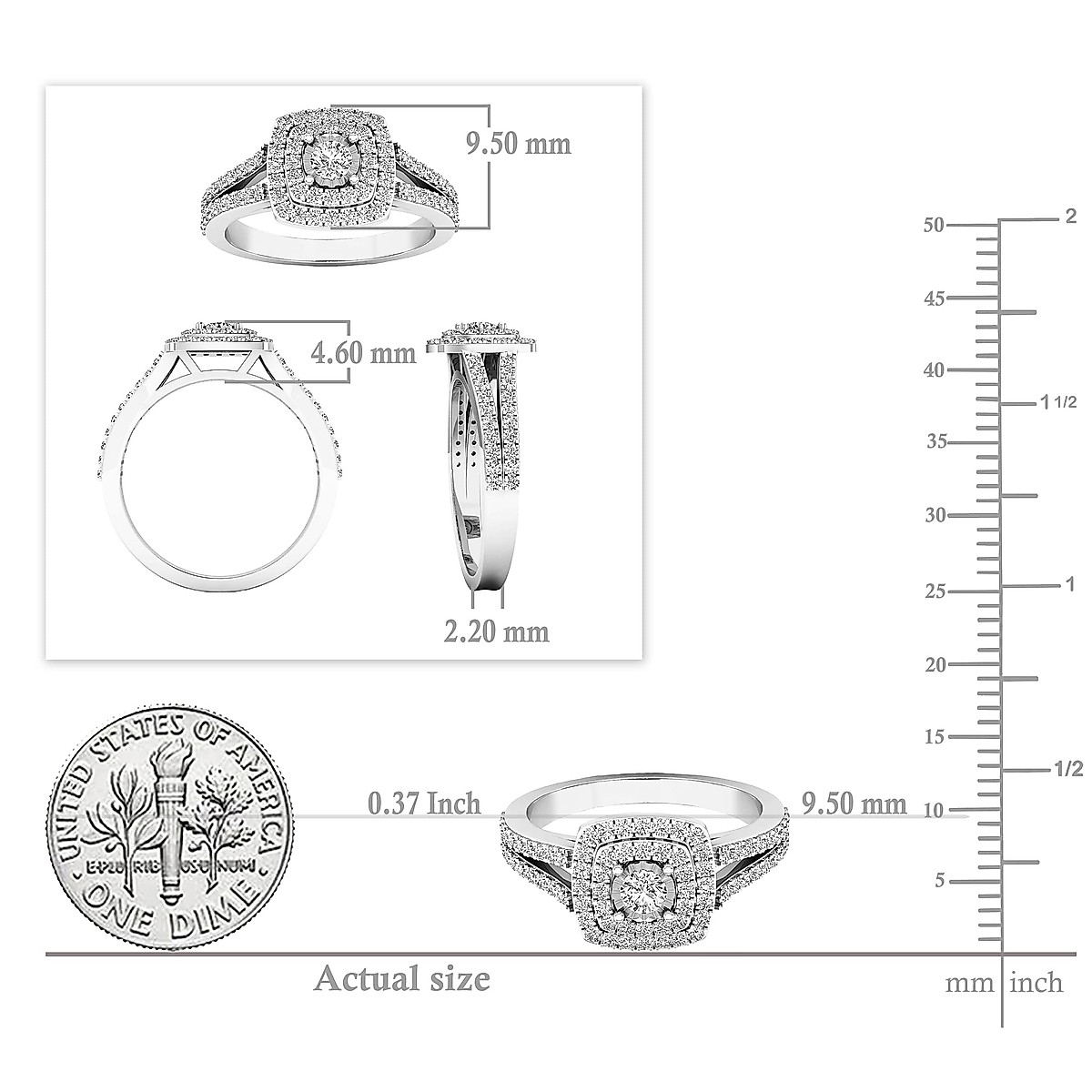 Dazzlingrock Collection 0.60 Carat (ctw) 10K Round Diamond Ladies Split Shank Bridal Engagement Ring, White Gold, Size 6