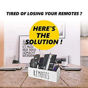 Remote Control Holder, Farmhouse Remote Storage Caddy, Bedside TV Controller Box, Rustic Wood Media Organizer Tray for Home Bedroom Table (White)