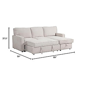 Multifunctional L-Shaped Sleeper Sectional Sofa with Pull Out Couch Bed and 2 Cupholders, Modular 3 Seaters Corner Sofa & Couch Convertible Sleep Sofabed W/Storage Chaise & USB Port for Living Room