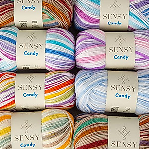 Sensy Candy Yarn, 3.5 oz, 251 Yards, Multicolor Craft Yarn for Crocheting and Knitting, Gauge 3 Light (5845)