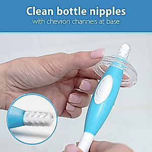 Dr. Brown's Soft Touch No Scratch Baby Bottle Cleaning Brush Nipple Cleaner with Stand and Storage Clip, BPA Free, Blue 1-Pack