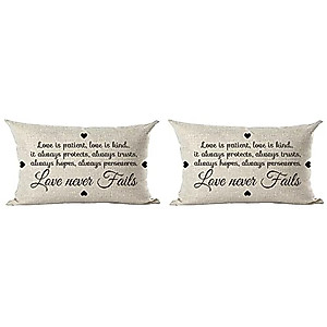 Ramirar Set of 2 Love is Patient Kind It Always Protects Trusts Hopes Perseveres Decorative Lumbar Throw Pillow Cover Case Home Living Room Bed Sofa Car Cotton Linen Rectangular 12 x 20 Inches