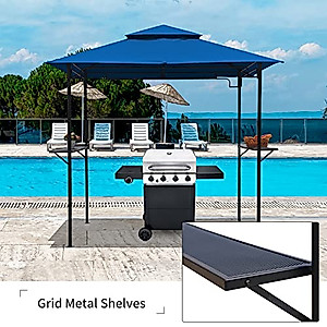 Verano Garden Grill Gazebo 8'L X 5'W with Double Tiered Outdoor BBQ Soft Top Canopy, Outdoor Grill Shelter with Side Metal Shelves for Patio and Outdoor Backyard ,Blue