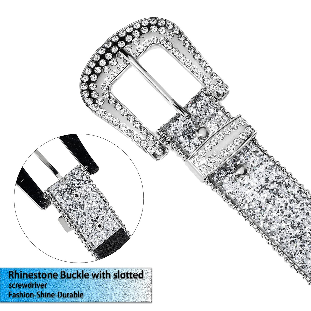 HinyBoeh Western-Rhinestone-Belts for Womens/Mens Sparkly-Bling-Belt Cowgirl-Cowboy-Country Belts for Unisex 26-37''Waist