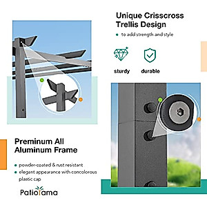 Patiorama 10’ x 10’ Outdoor Retractable Pergola with Sun Shade Canopy, Dark Gray Patio Aluminum Shelter Grape Trellis, Patio Gazebo Pergola, Large Pavillion Grill for Garden Porch Yard BBQ (Gray)