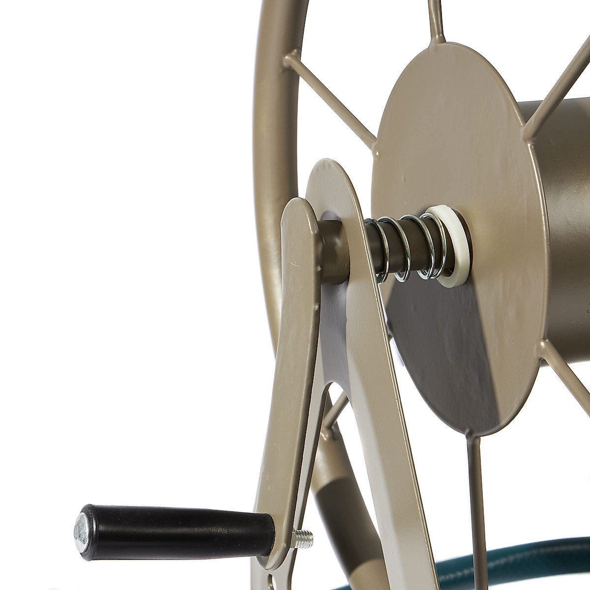 Liberty Garden Multi Purpose Steel Garden Hose Storage Reel for Backyard, Garden, or Home, with 5 Foot Leader Hose and Hose Connections, Bronze