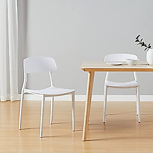 CangLong Slat Back PP Plastic Dining Chairs, Set of 2, White