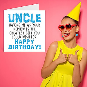 Stuff4 Funny Birthday Cards for Uncle - Having Me As Your Nephew Greatest Gift Wish - Joke Happy Birthday Card for Uncle from Nephew, Birthday Gifts, 5.7 x 5.7 Inch Mens Birthday Greeting Cards