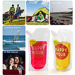 6 Pcs Drink Pouches for Adults Plastic Flask Reusable Disposable Drink bags with Funnel (16 oz)
