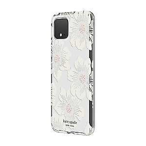 kate spade new york Protective Hardshell (1-PC Comold) Case for Google Pixel 4 - Hollyhock Floral Clear/Cream with Stones
