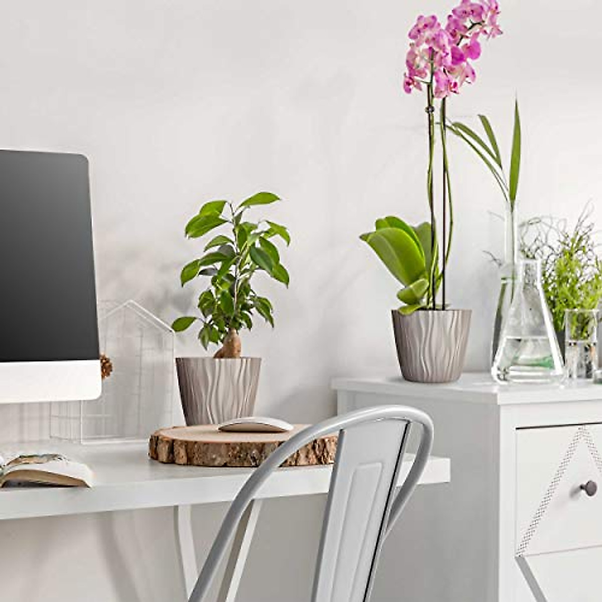 Mueller Austria Plant and Flower Pot 6/1 Set, Heavy Duty 6 Inch European Made Stylish Indoor/Outdoor Decorative Planter, for All House Plants, Flowers, Herbs, Mocha