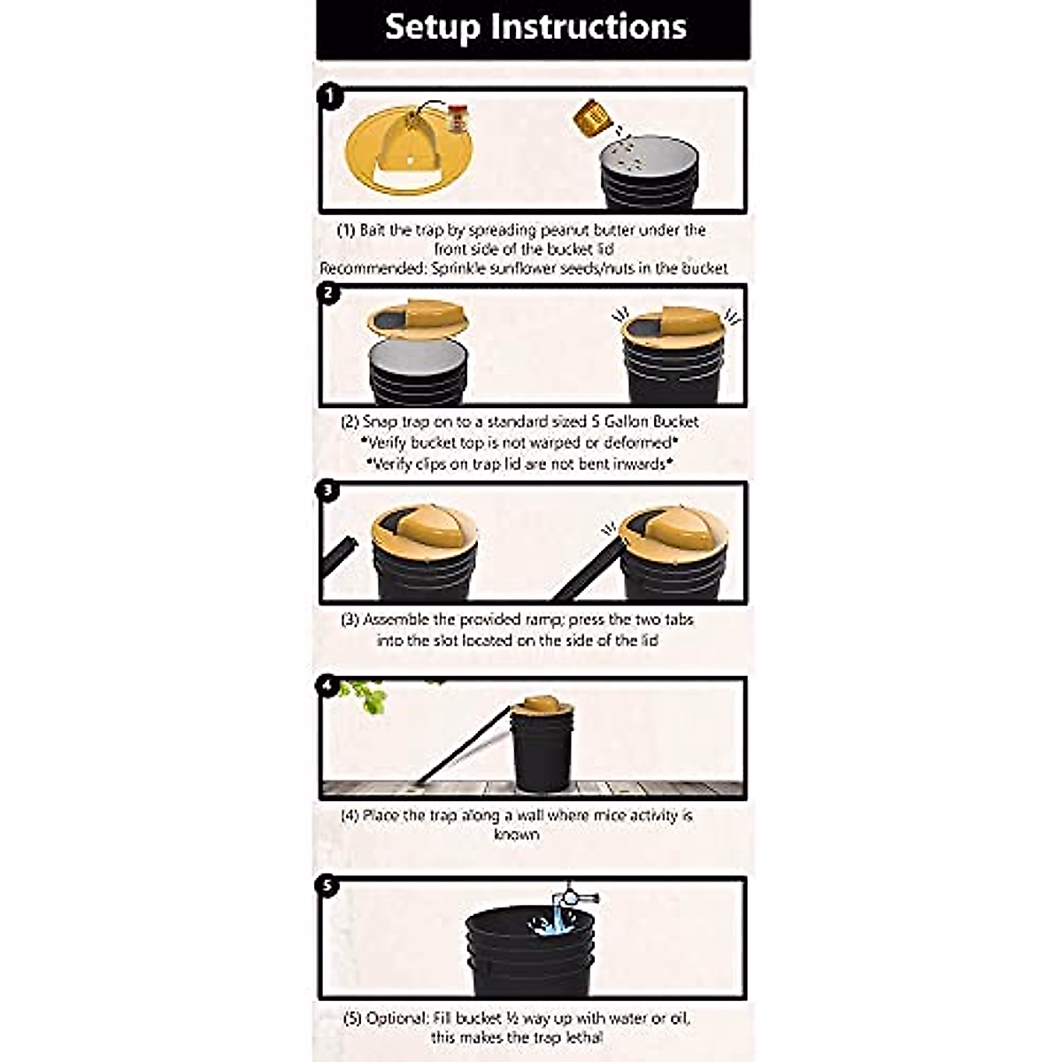 2 Pack Flip and Slide Bucket Lid Mouse Trap, Auto Reset Mice Chipmunk Traps for House Indoor Sanitary Mouse Traps Indoor Outdoors,Compatible 5 Gallon Bucket