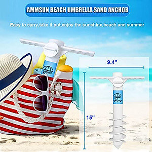 AMMSUN Beach Umbrella Sand Anchor Heavy Duty, Outdoor Umbrella Base with 5 Spiral Screw, Universa & One Size Fits All Beach Umbrella, Safe Umbrella Holder Stand Ideal for Strong Winds White