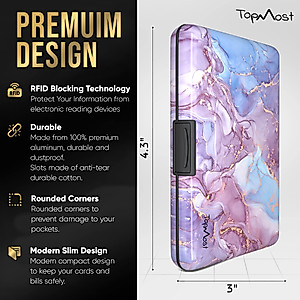 TopMost RFID-Blocking Aluminum Wallet Credit Cards Holder for men & women - Slots for 12 Cards And Bills (Marble Texture)