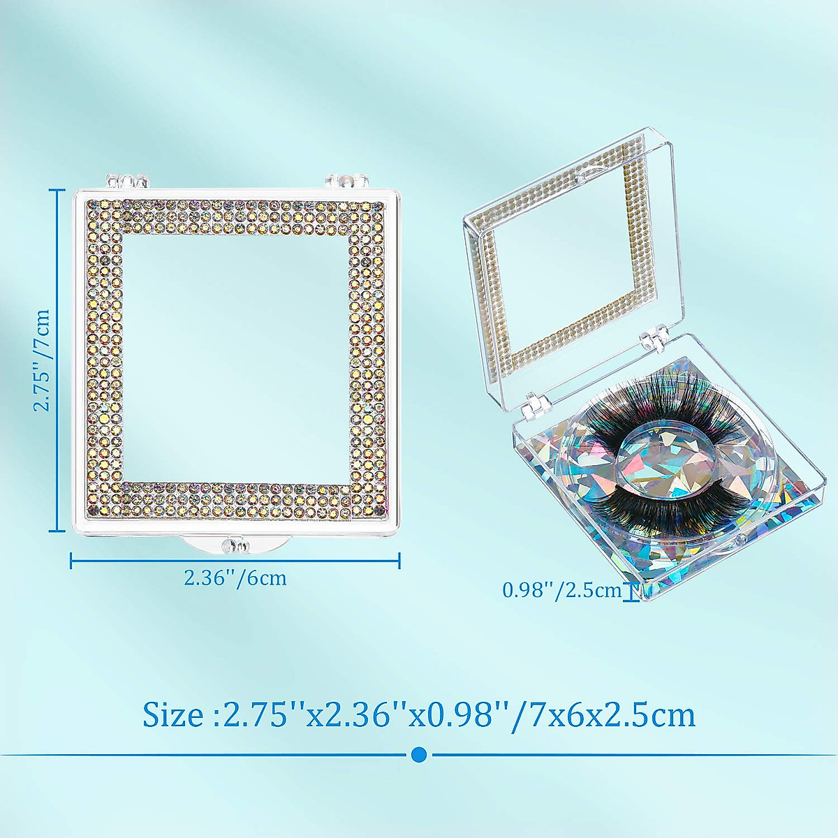 Blulu 8 Pcs 3D Empty eyelash case, Glitter lash cluster box Square Eyelash Storage Boxes with Glitter Paper and Clear Tray for Women(Silver)