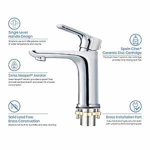 KIBI Single Handle Tender Faucet for Bathroom Sink with Pop Up Drain | Solid Brass High Arc Faucet Spout (Chrome) (KBF1019)
