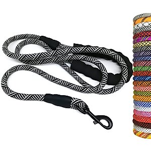 MayPaw Heavy Duty Rope Dog Leash, 3/4/5/7/6/8/10/12/15 FT Nylon Pet Leash, Soft Padded Handle Thick Lead Leash for Large Medium Dogs Small Puppy (12ft x 1/2", Black)