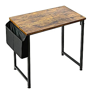 Lufeiya Small Computer Desk Study Table for Small Spaces Home Office 31 Inch Rustic Student Laptop PC Writing Desks with Storage Bag Headphone Hook,Brown