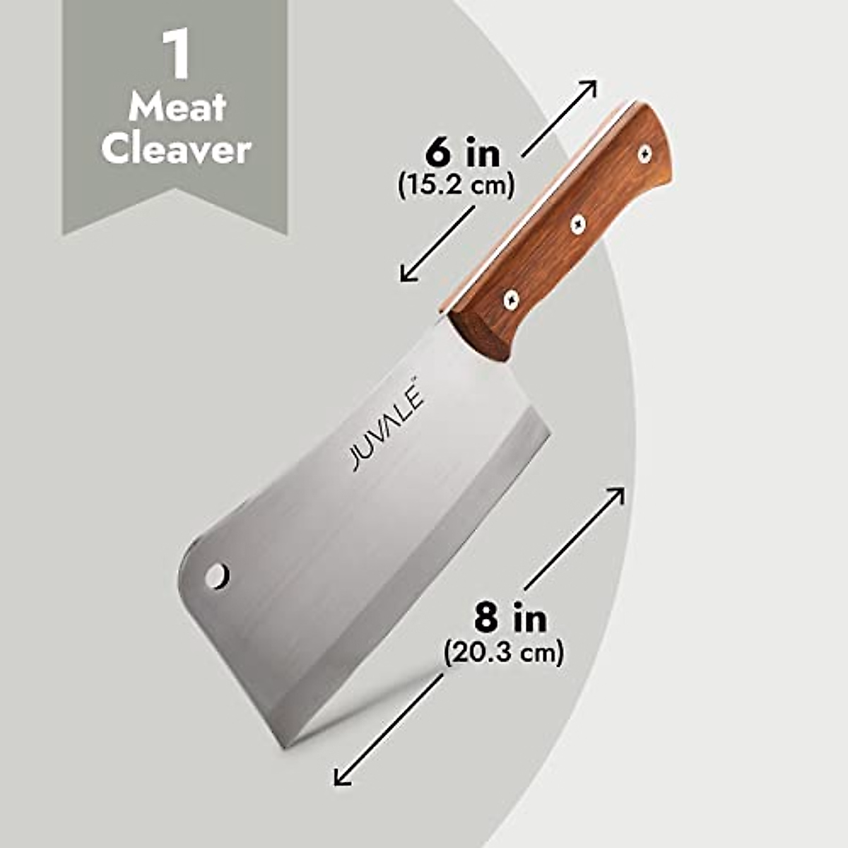 Juvale Stainless Steel Meat Cleaver Knife with Wooden Handle, Heavy Duty Bone Chopper for Butcher, Slicing Vegetables (8 In)