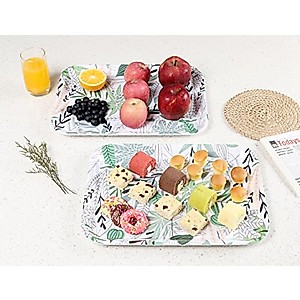 FlosSolis 15.1"x11.3" Serving Tray Set of 2 Leaf Design, Melamine Rectangular Serving Tray/Platters Stackable Sturdy and Easy Clean for Serving Serving Food,Fruit,Desserts,Breakfast,Meals,BPA Free