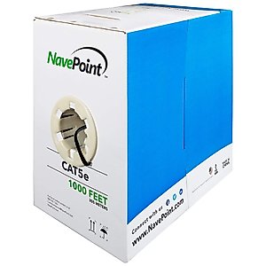 NavePoint CAT5e (CCA), 1000ft, Black, Solid Bulk Ethernet Cable, 24AWG 4 Pair, Unshielded Twisted Pair (UTP)
