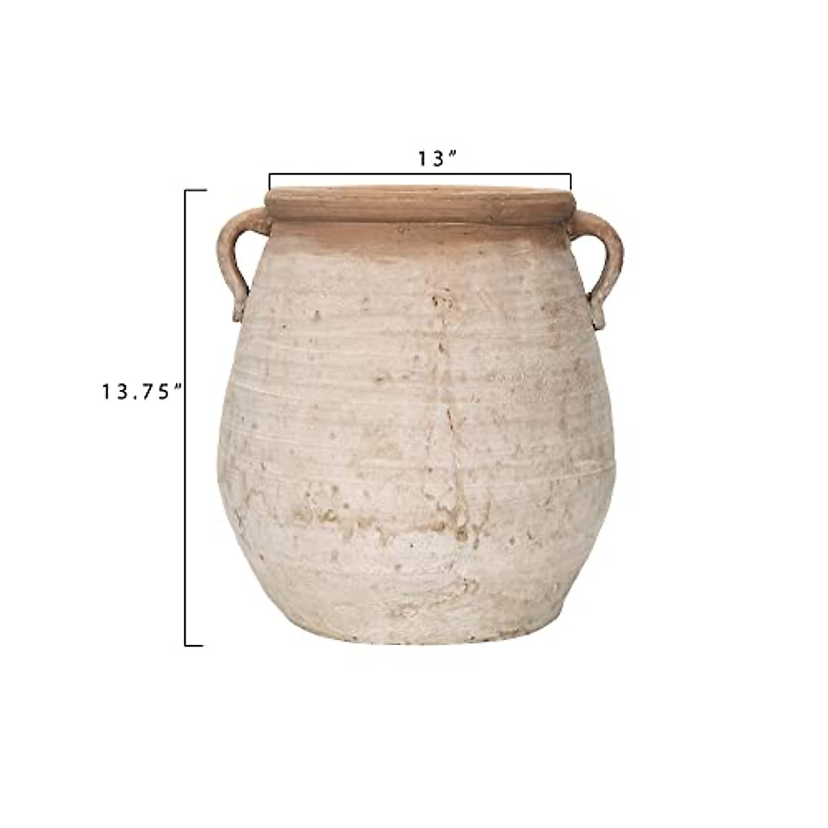 Creative Co-Op Large Orange & Whitewashed Terracotta Urn, 14 Inch High, Orange