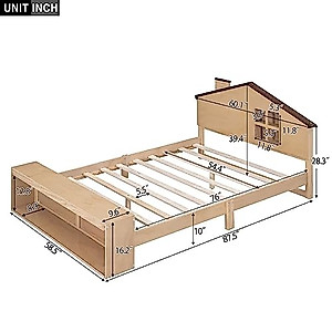 Ayvbir Full Size Platform Bed Frame with LED Lights and Storage, House Bed for Kids Bed Wood Platform Bed,Natural Bed Platform