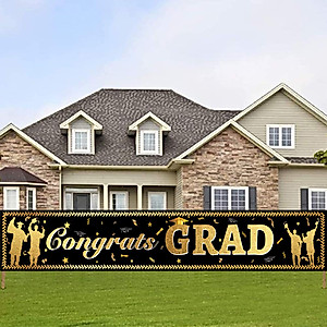 Mocossmy Graduation Yard Banner 2022,9.8 x 1.6 Ft Large Congrats Grad Banner Black and Gold Graduation Yard Signs Decoration Backdrop for Photography High School College Graduation Party Decoration