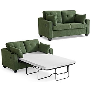 CHIC HOUSE Pull Out Sofa Bed, Full Size Sleeper Sofa, 2-in-1 Convertible Corduroy Couch with USB Charging, Memory Form Couch for Living Room, Apartment and Small Space