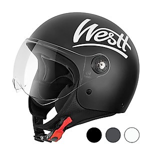 Westt 3/4 Helmet Motorcycle Open face Helmet Scooter Helmet with Clean Visor DOT Approved Vintage Moped Helmet for for Men Women