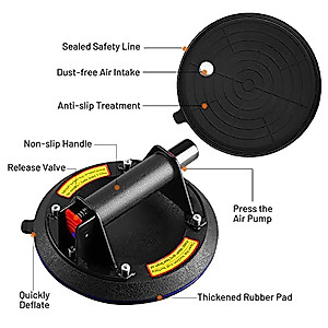 Glass Suction Cups to Lift Large Glass Paver Lifter Heavy Duty Suction Cup for Granite Suction Cup Tool for Replace Windshield Tile Marble Floor, 8 inch 220lbs Load Capacity (2 Pack)