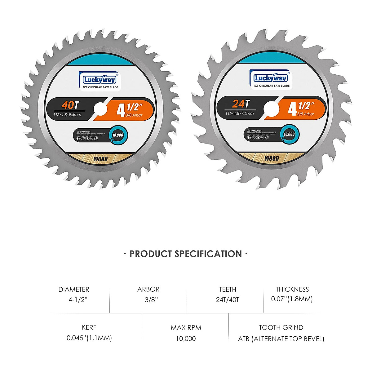 Luckyway 4-Pack 4-1/2 Inch 24T&40T with 3/8 Inch Arbor TCT Circular Saw Blade for Cutting Wood