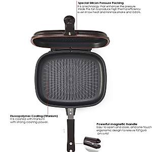 Happycall Korea Titanium Thermal Cycling Comb pattern Coating Double-sided Pan Chocolate Pearl 11.8inch x 10.1inchx 3 inch