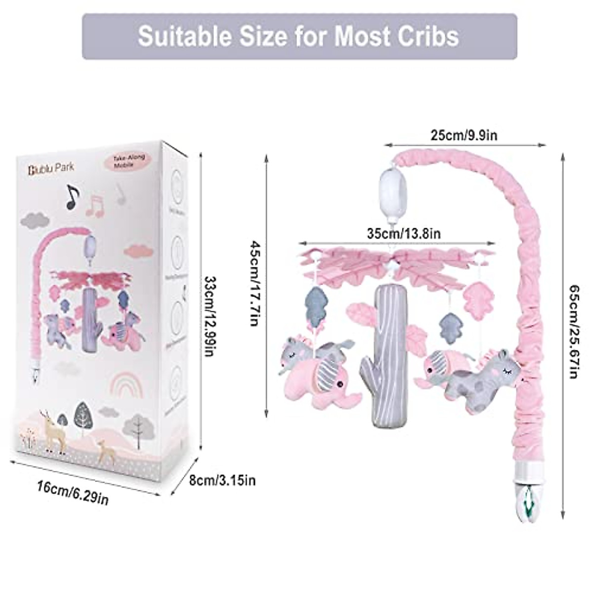 Upgraded Blublu Park Baby Crib Mobile with Music, Baby Mobile for Crib with Hanging Rotating Toys Woodland Nursery Decor for Newborn Baby Boys Girls, Digital Music Box with 35 lullabies(Elephant)