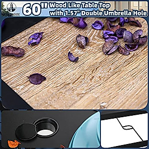 HERA'S HOUSE 7 Pieces Wicker Patio Dining Set, Rattan Outdoor Furniture Set for 6, 4 Dining Chairs, 2 Swivel Chairs, 1 Rectangular Wood Like Patio Table, All Weather Resistant for Lawn Garden Backyard