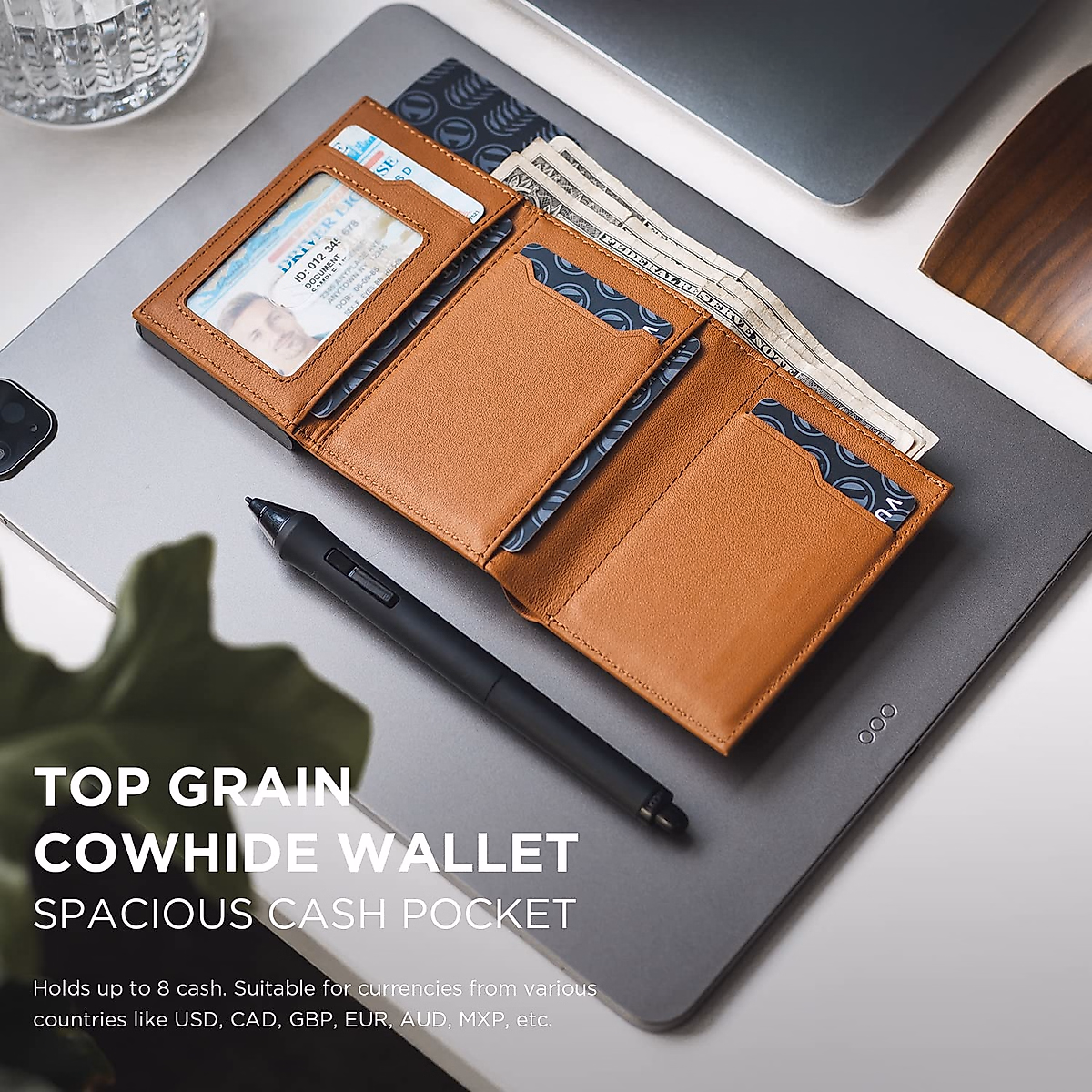 VULKIT Card Holder Wallet with Coin Pocket Magnetic Closure Pop Up Cards With ID Window Top Grain Leather Wallet for Cash & Credit Cards