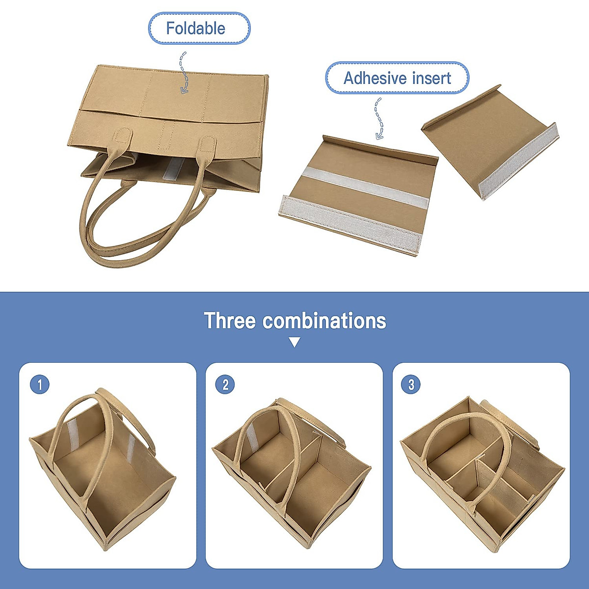 Esoes Diaper Caddy Organizer, Baby Diaper Caddy, Nursery Storage Basket Bin and Car for Diapers and Baby Wipes, Nappy Bags for Mom Toys Storage for Child (Beige)