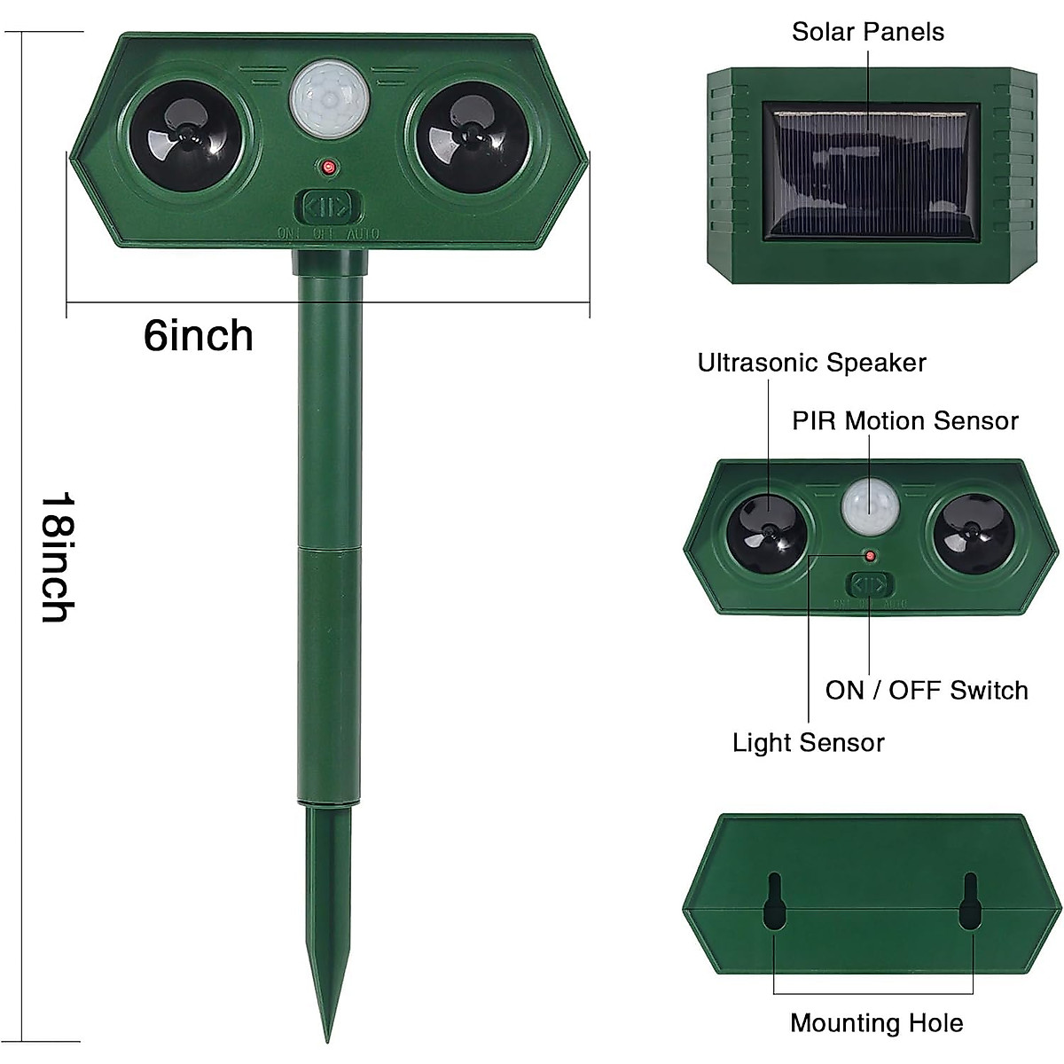 2 Pcs Ultrasonic Animal Repeller Outdoor - Solar Pest Repellent, Waterproof Mouse Repellent for Mice, Deer, Snake, Cat, Rabbit, Raccoon, Skunk, Rat Repellent for Yard, Garden, Lawn, Motion Detection