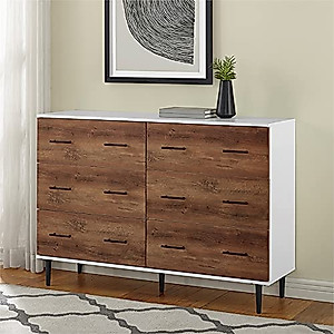 Walker Edison Mila Modern 6 Drawer Storage Buffet, 52 Inch, White and Rustic Oak