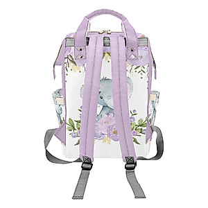 Yeshop Personalized Diaper Backpack Purple Violet Floral Elephant Multi Function Diaper Bag Travel Daypack Nursing Nappy Bag